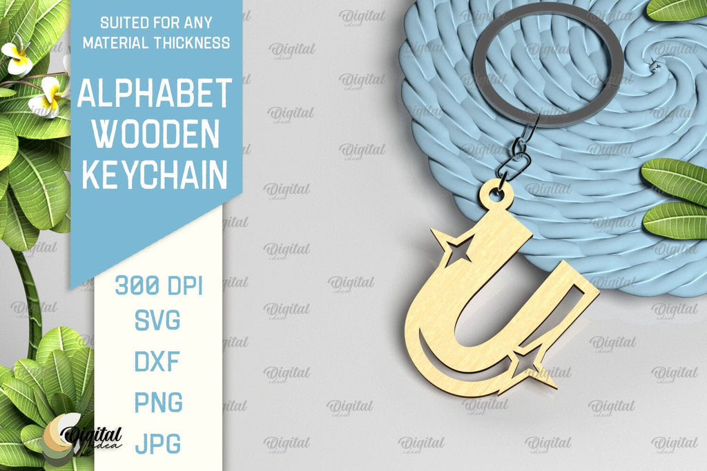 Lasercut Alphabet U Letter Keychain SVG. Wooden Keychain SVG - So Fontsy