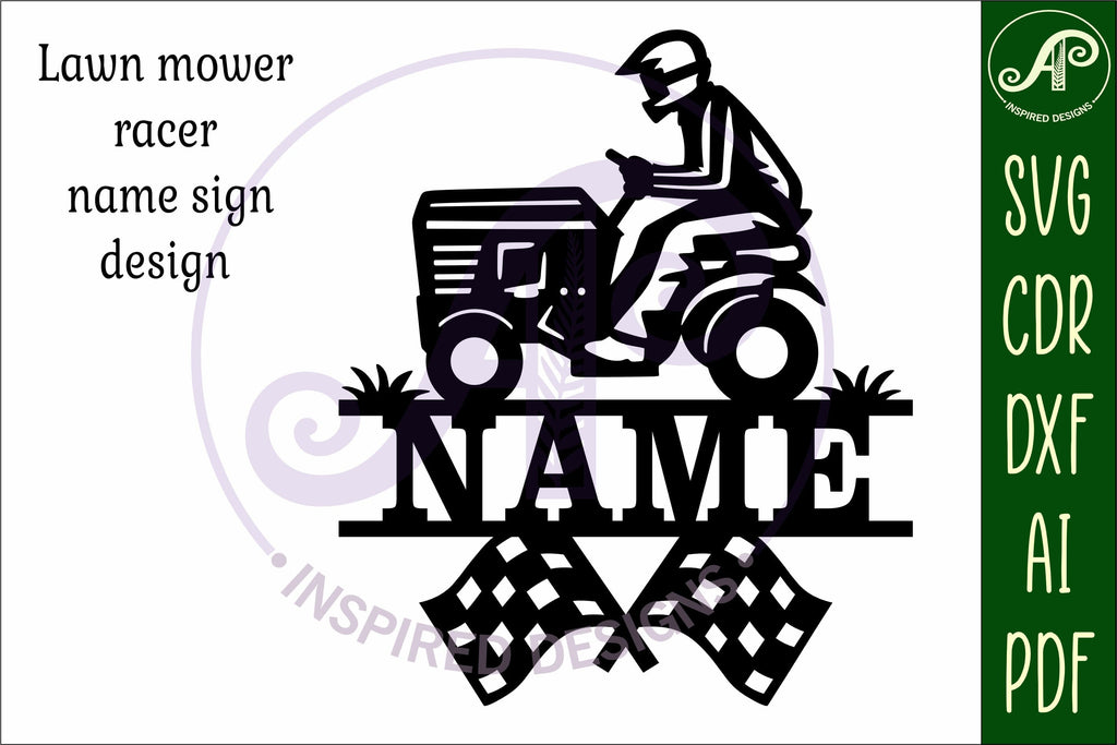 Lawn mower racing name sign svg laser cut file - So Fontsy