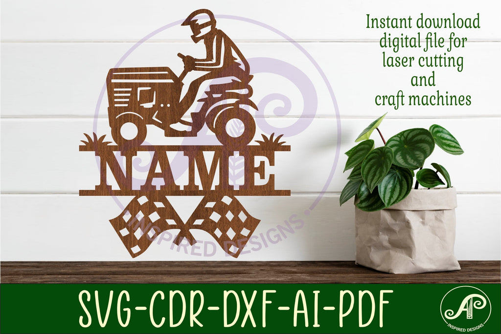 Lawn mower racing name sign svg laser cut file - So Fontsy