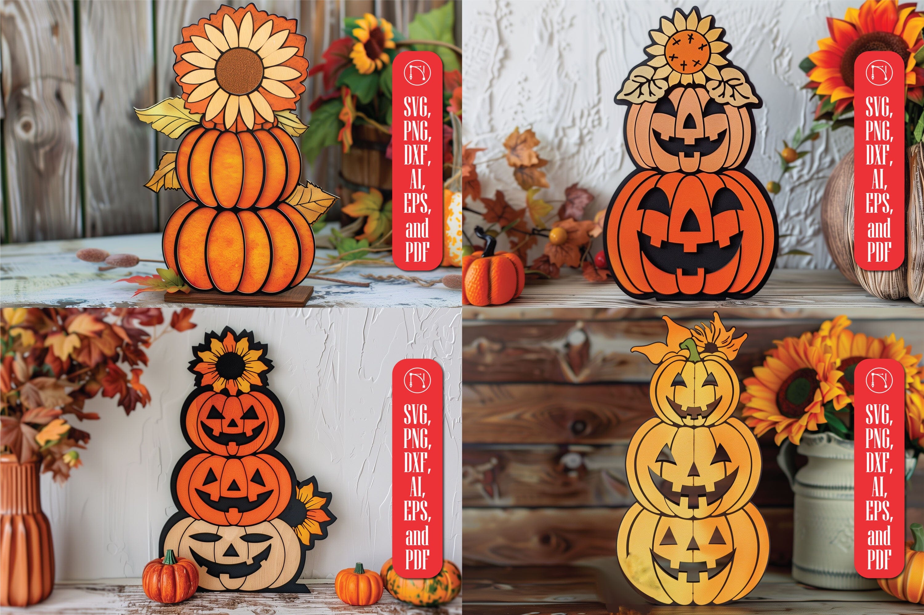 Layer Pumpkin Stack with Sunflowers SVG - So Fontsy