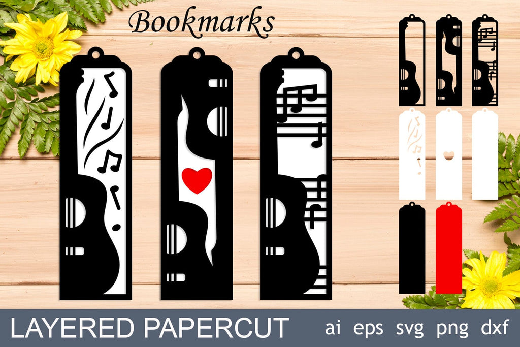 Layered bookmarks with guitar svg, Music bookmarks papercut for cricut ...