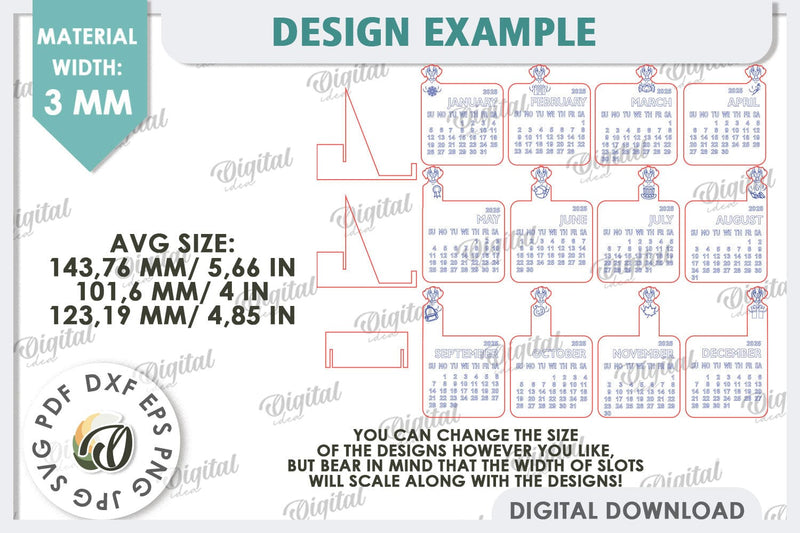 Layered Calendar 2025 With Snake Laser Cut. 3D Calendar SVG - So Fontsy