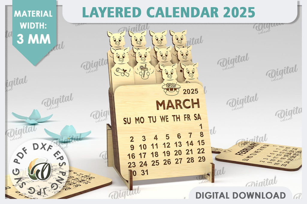 Layered Calendars 2025 Laser Cut Bundle. 3D Calendars SVG - So Fontsy