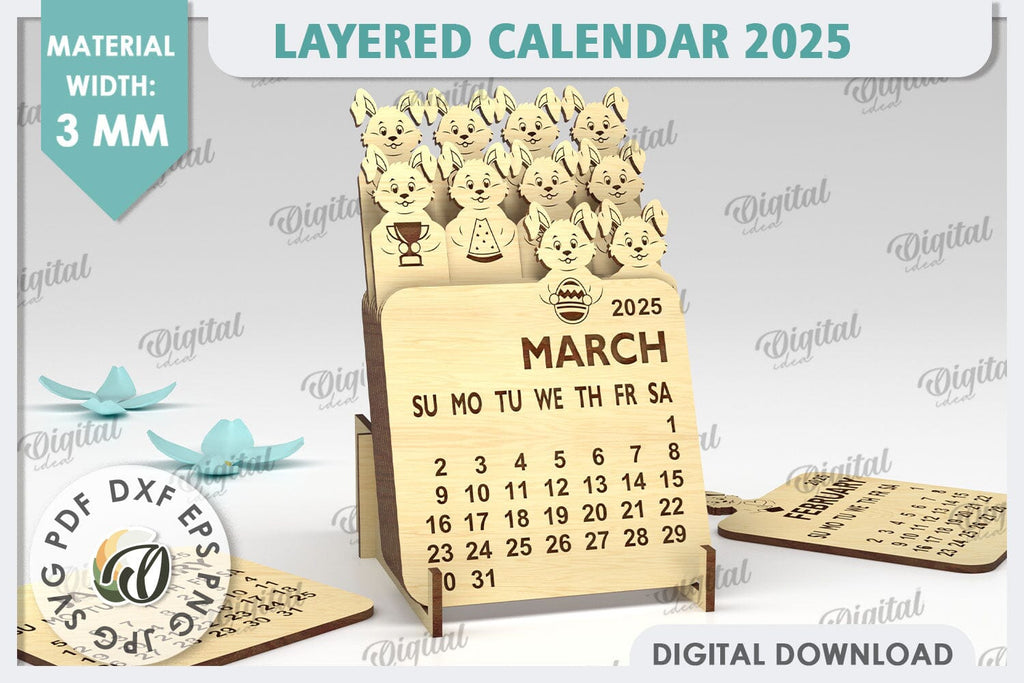 Layered Calendars 2025 Laser Cut Bundle. 3D Calendars SVG - So Fontsy