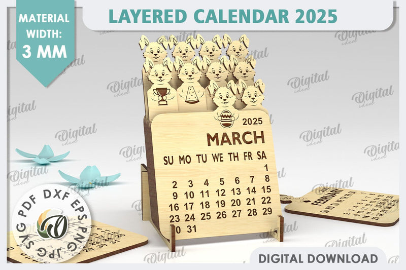 Layered Calendars 2025 Laser Cut Bundle. 3D Calendars SVG - So Fontsy
