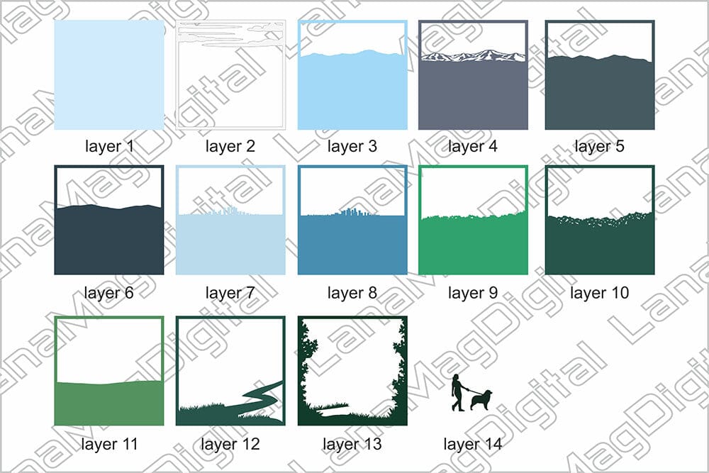 Layered cityscape svg Los Angeles view 3D papercut svg Woman with dog ...