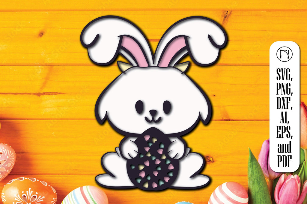 Layered Easter Bunny and Egg SVG Cut File - So Fontsy
