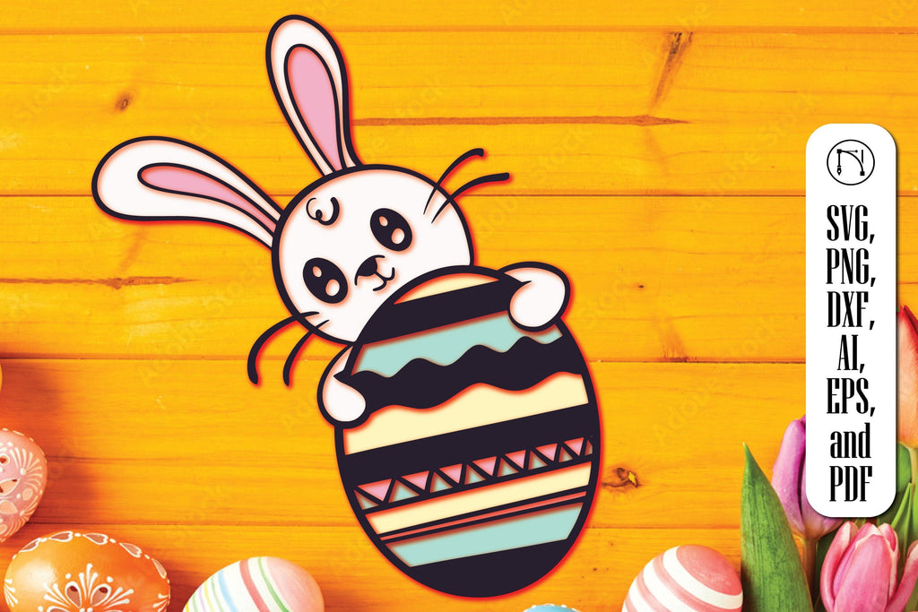 Layered Easter Bunny and Egg SVG Cut File - So Fontsy