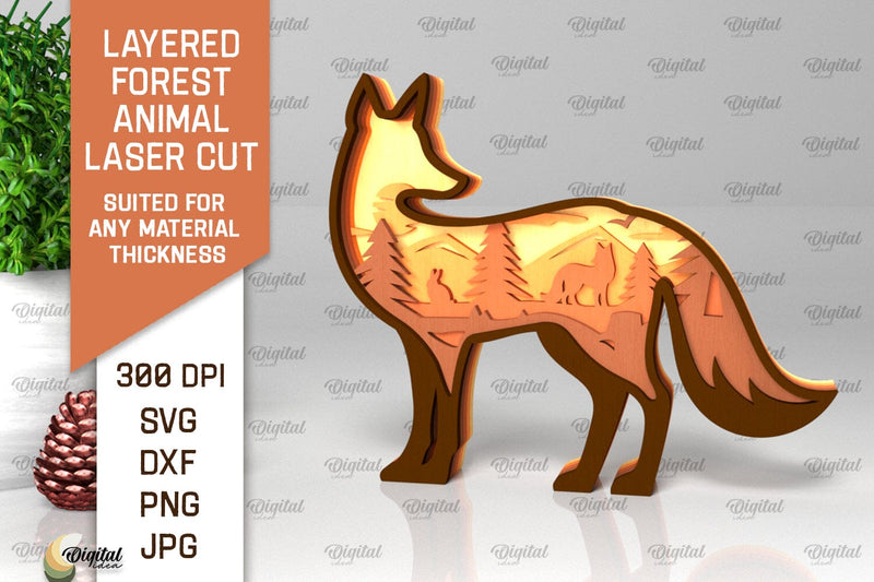 Layered Forest Fox Laser Cut. Forest Animal SVG - So Fontsy