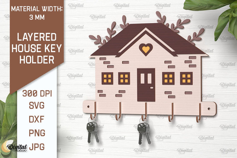 Layered House Key Holder Laser Cut. Key Holder SVG - So Fontsy
