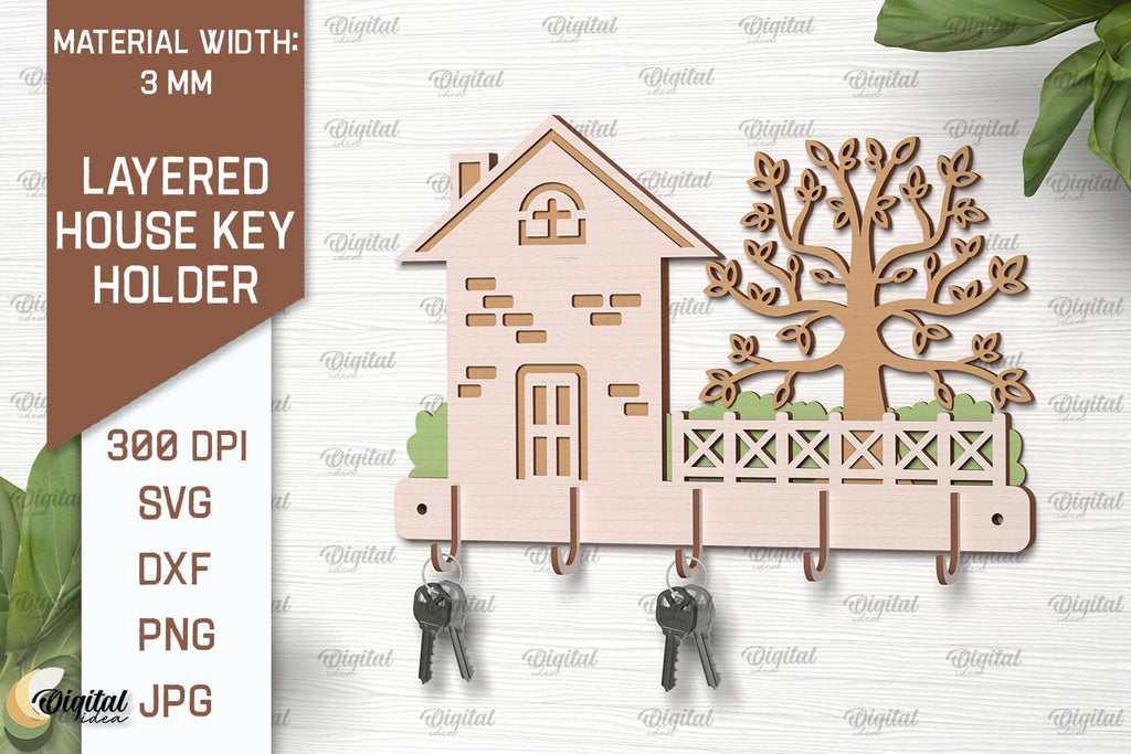 Layered House Key Holder Laser Cut. Key Holder SVG - So Fontsy