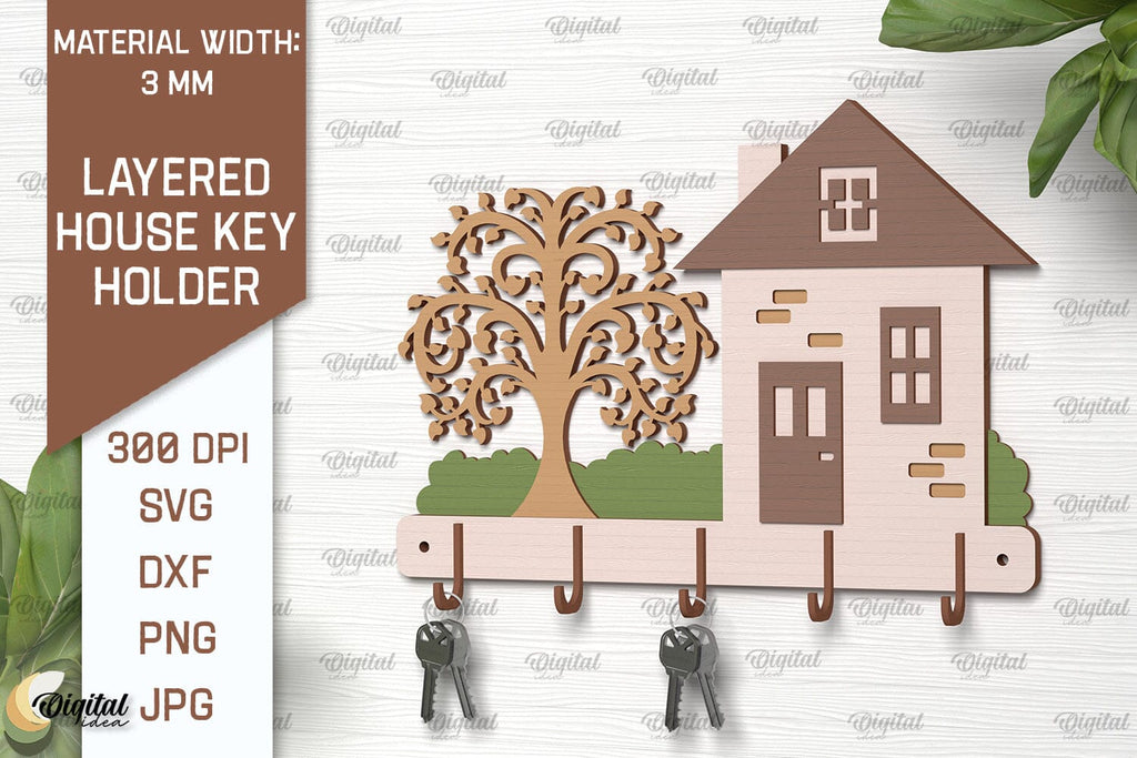 Layered House Key Holder Laser Cut. Key Holder SVG - So Fontsy