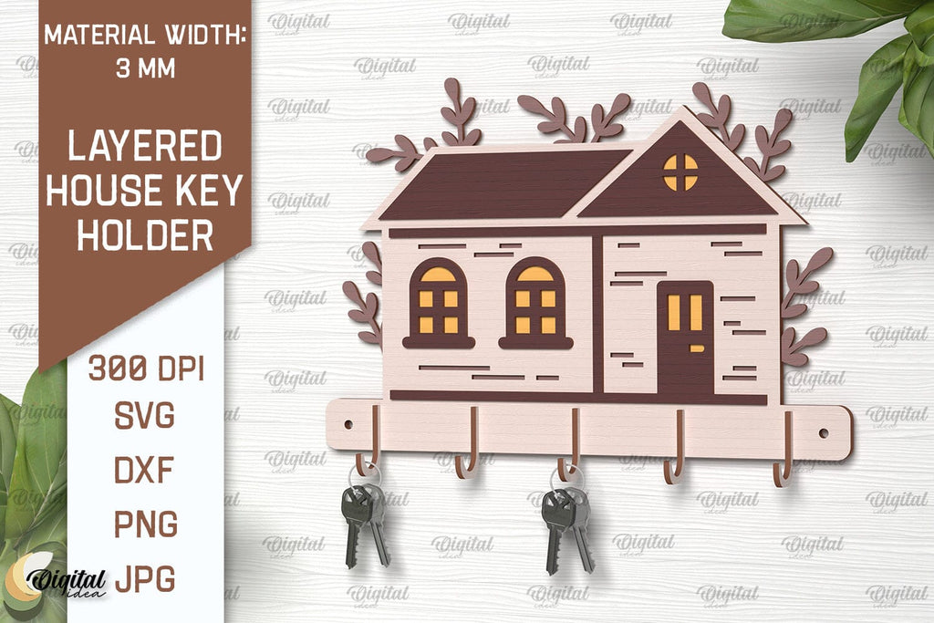 Layered House Key Holder Laser Cut. Key Holder SVG - So Fontsy