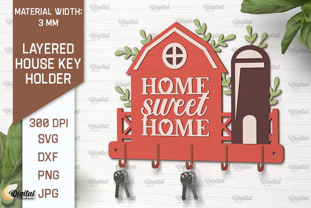 Layered House Key Holder Laser Cut. Key Holder SVG - So Fontsy