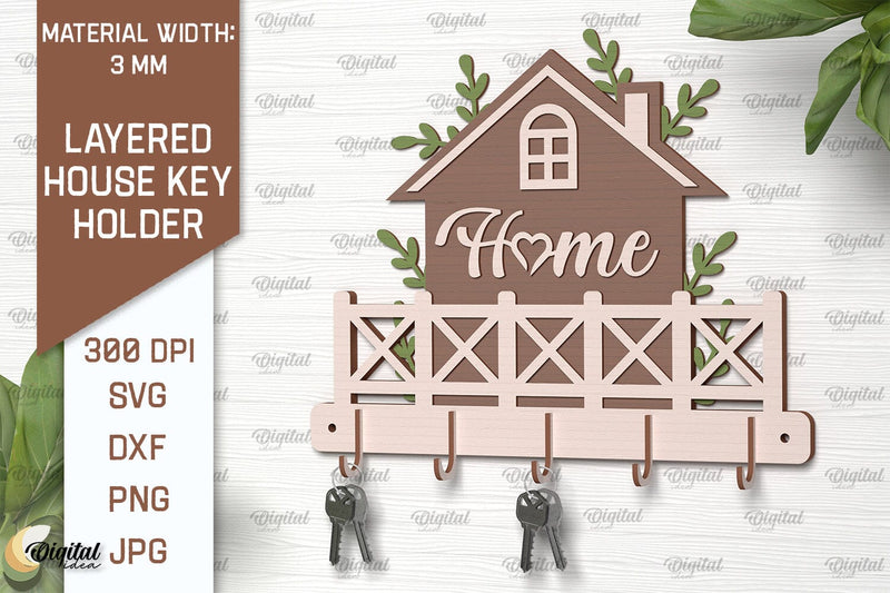 Layered House Key Holder Laser Cut. Key Holder SVG - So Fontsy