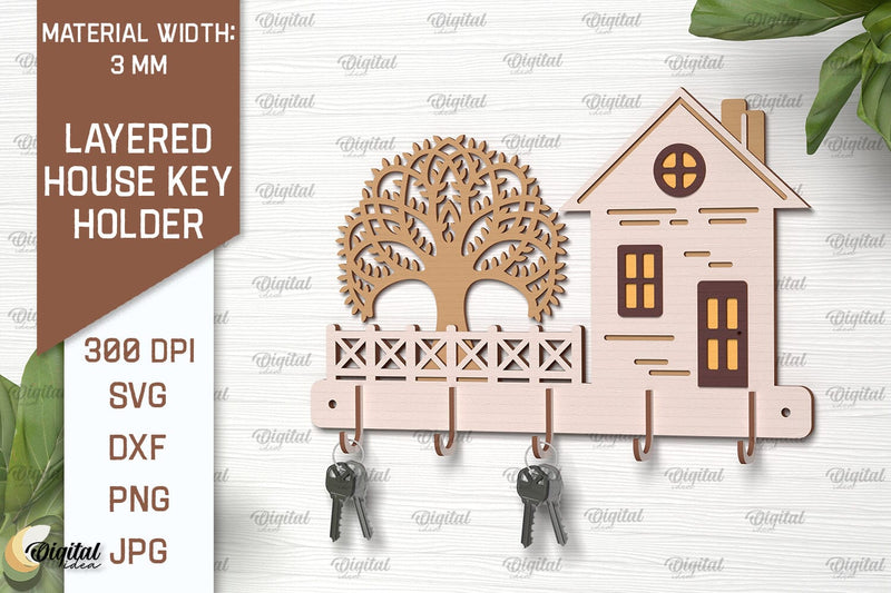 Layered House Key Holder Laser Cut. Key Holder SVG - So Fontsy