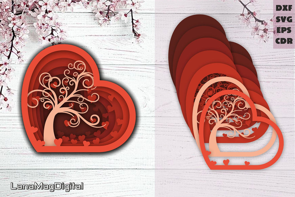 Layered love heart with tree svg Valentines heart svg Love - So Fontsy