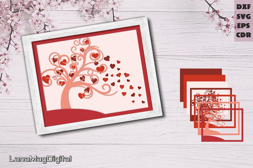 Layered tree with hearts svg Valentines heart svg Love tree - So Fontsy