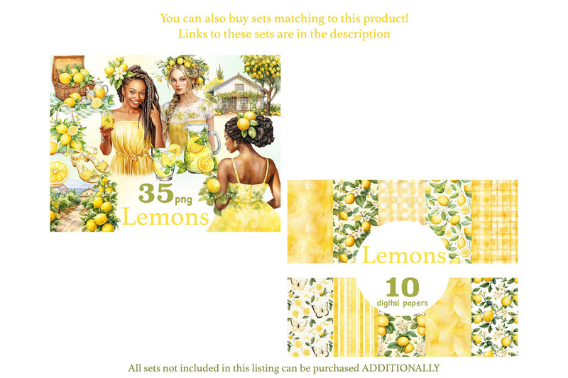 Lemon Digital Paper | Citrus Pattern Bundle - So Fontsy