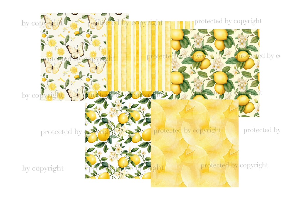 Lemon Digital Paper | Citrus Pattern Bundle - So Fontsy