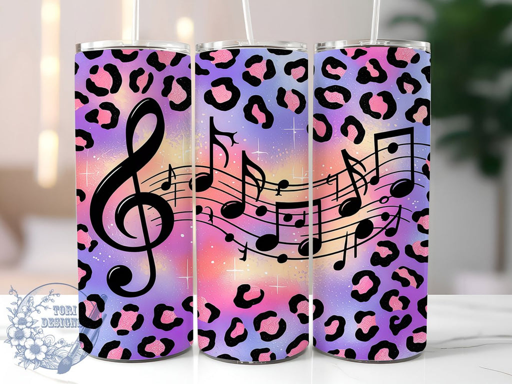 Leopard Print Music Note Trendy Tumbler Wrap, Leopard Print Tumbler ...