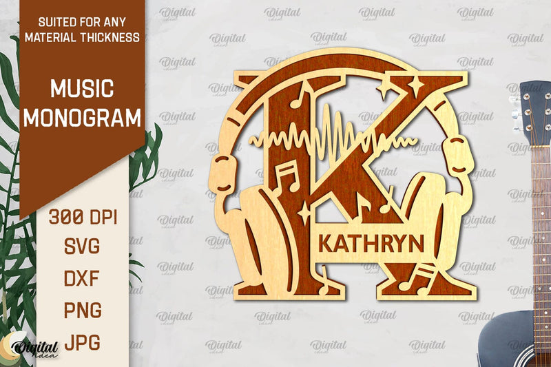 Letter K SVG. Music Monogram Laser Cut. Music Decor SVG - So Fontsy