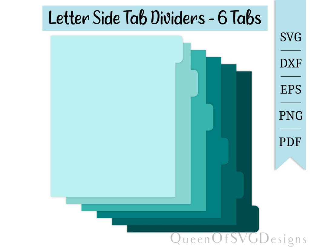 Letter Side Tab Dividers-6 Tabs SVG PNG DXF EPS PDF - So Fontsy