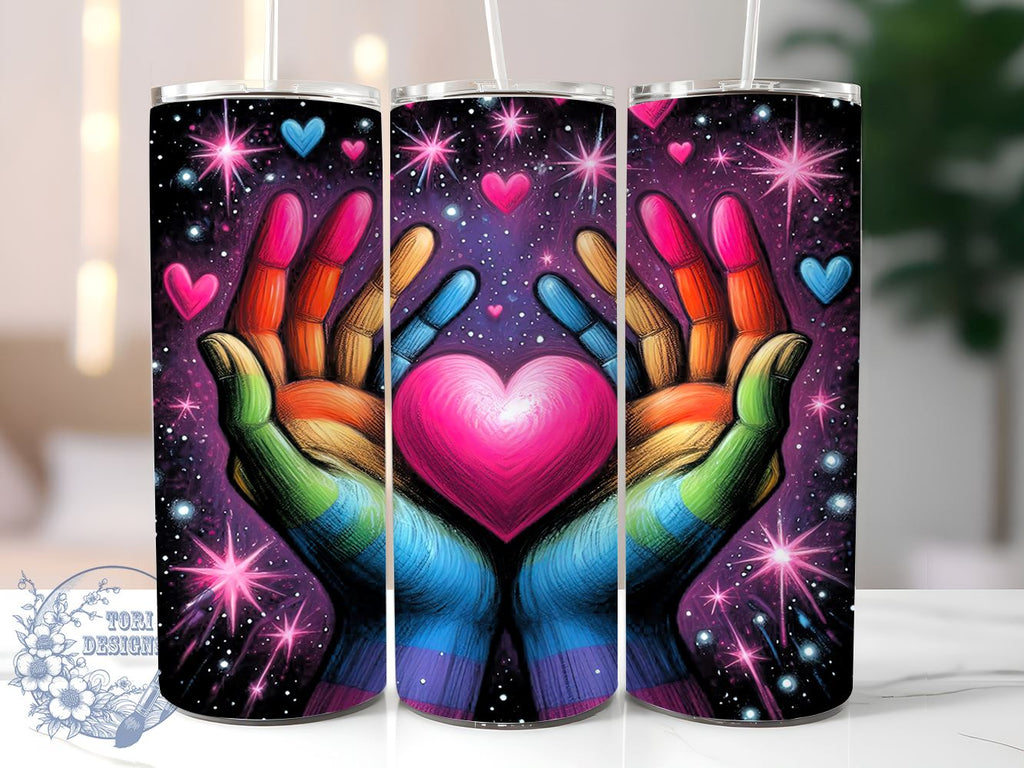 LGBTQ Rainbow Heart 20oz Tumbler, LGBTQ Tumbler, Rainbow Tumbler, Heart ...