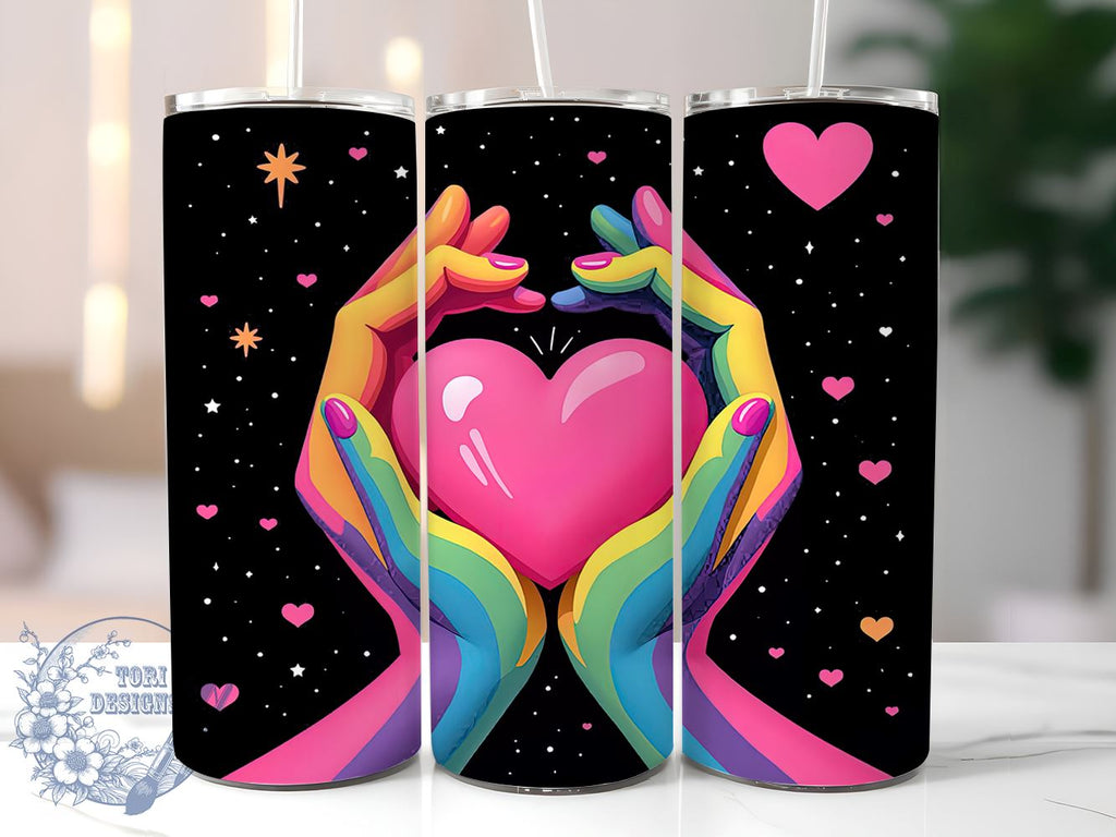 LGBTQ Rainbow Heart 20oz Tumbler, LGBTQ Tumbler, Rainbow Tumbler, Heart ...