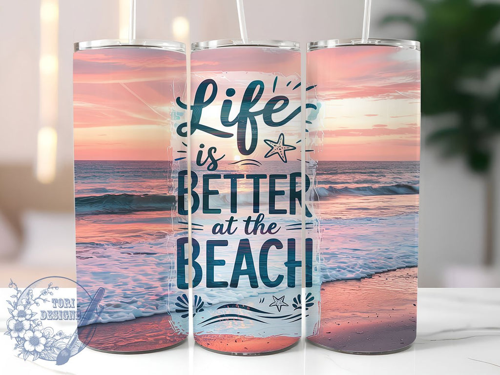 Life’s Better at Beach Tumbler, Sunset Beach Tumbler, Beach Life Cup Wrap, 20oz Skinny Beach ...