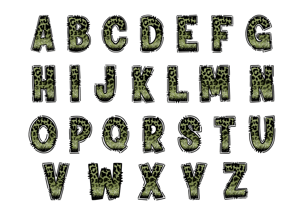 Light Green Leopard Print Doodle Alphabet - So Fontsy