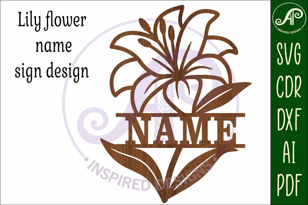 Lily flower name sign svg laser cut file - So Fontsy