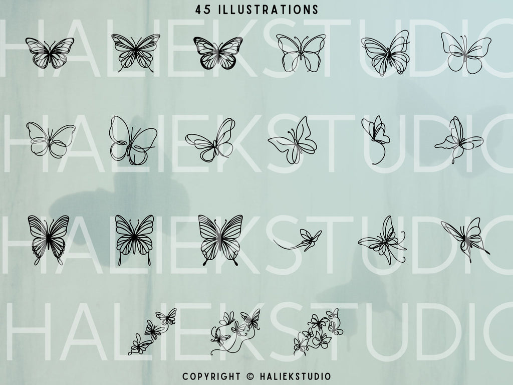 Line Art Butterfly SVG Design Set - So Fontsy