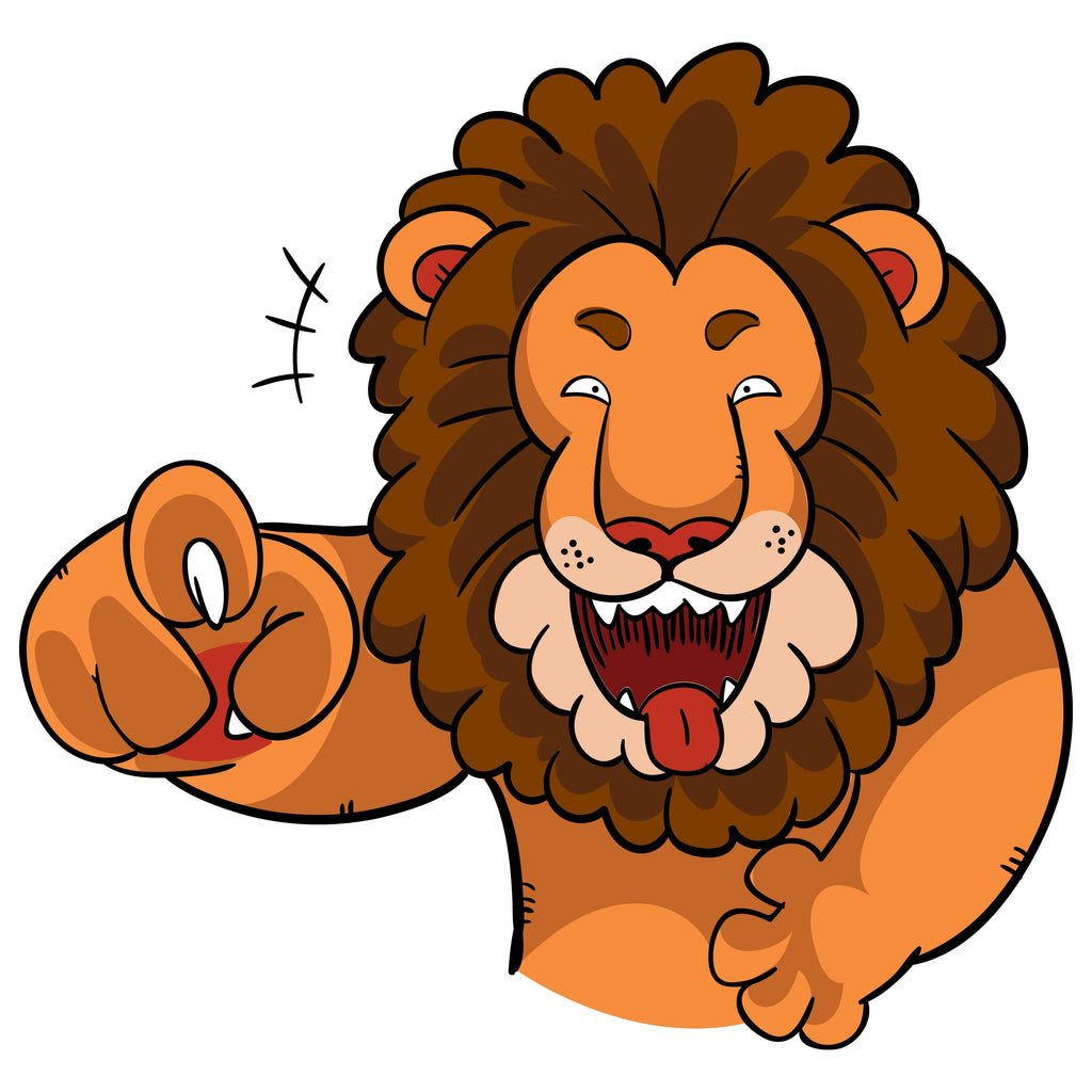 Lion laughing and pointing vector illustration - So Fontsy