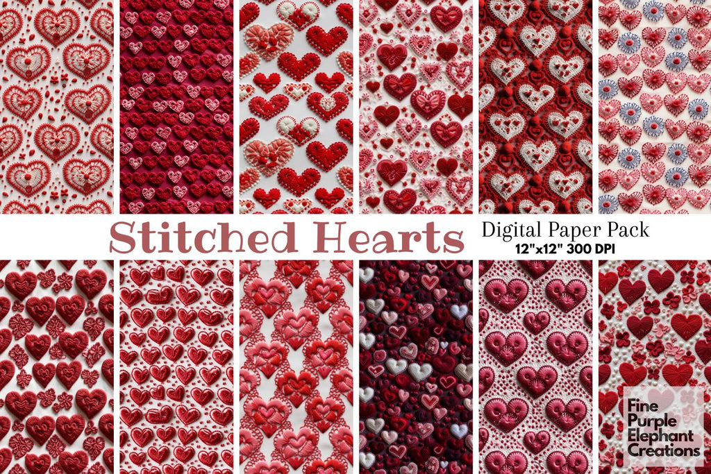 Embroidered Grandma Hearts Digital Paper | Printable Cottagecore ...