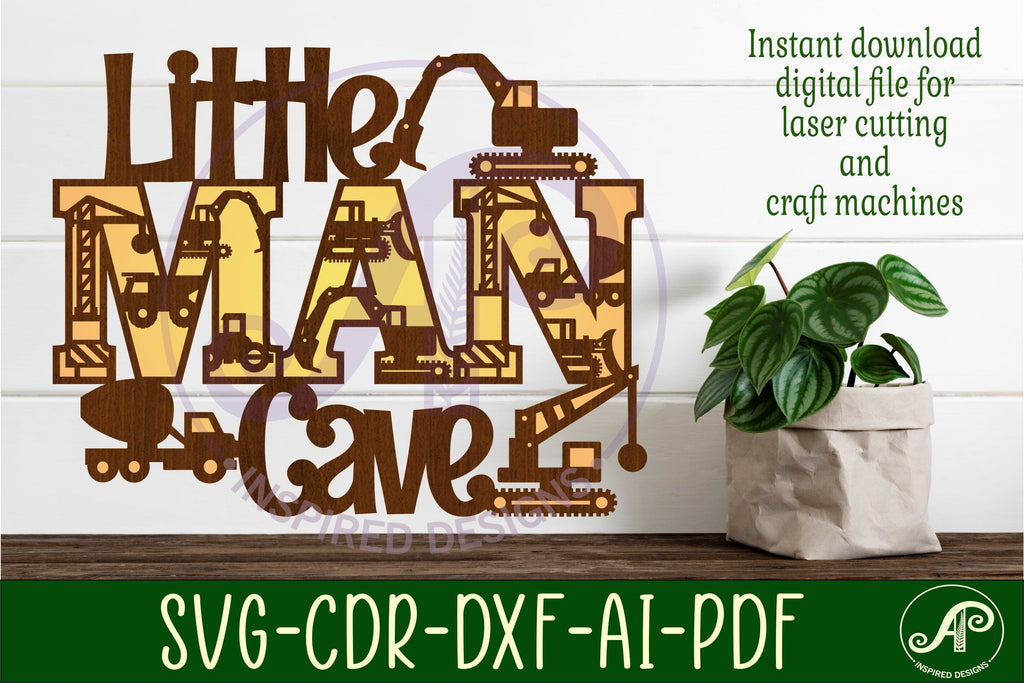 Little man cave construction sign svg laser cut file - So Fontsy