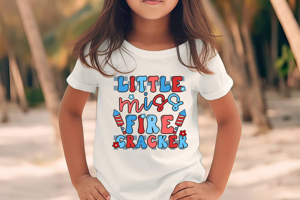 Little Miss Fire Cracker PNG I Kids 4th of July Sublimation - So Fontsy
