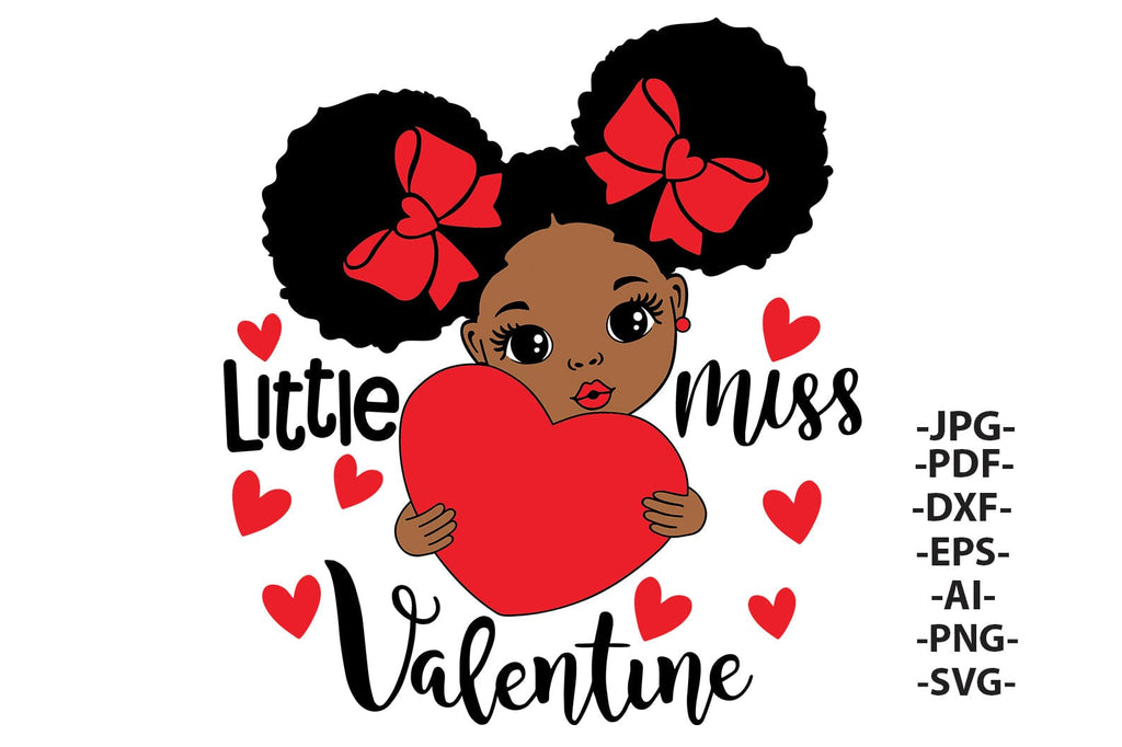 Little Miss Valentine SVG Black Girl Afro Puffs Holding Heart PNG DXF ...