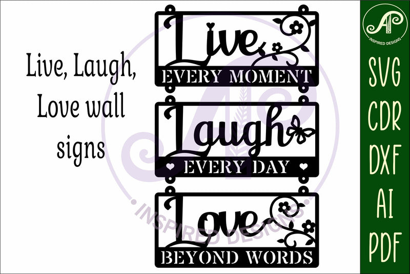 Live, Laugh, Love words wall sign, SVG file. vector sign - So Fontsy