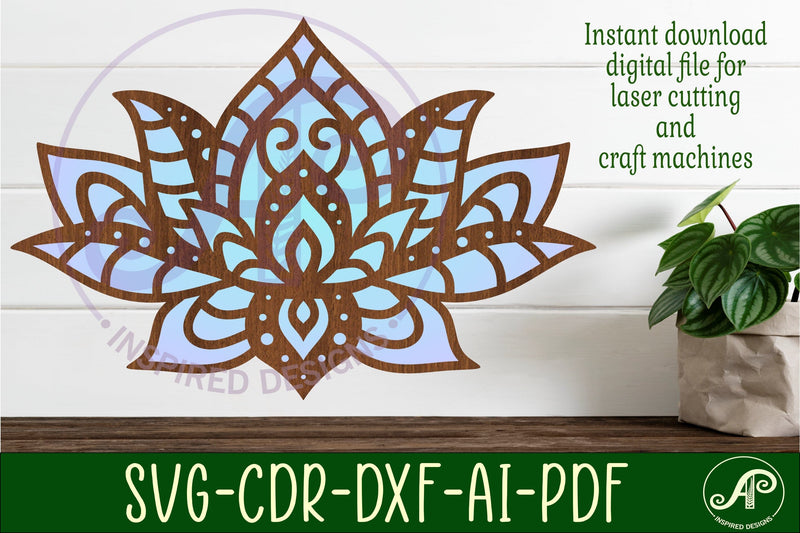 Lotus flower two layer wall sign svg laser cut file - So Fontsy