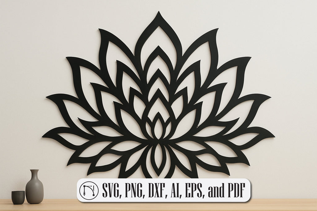 Lotus Flower Wall Art SVG | Laser Cut Mandala Silhouette - So Fontsy