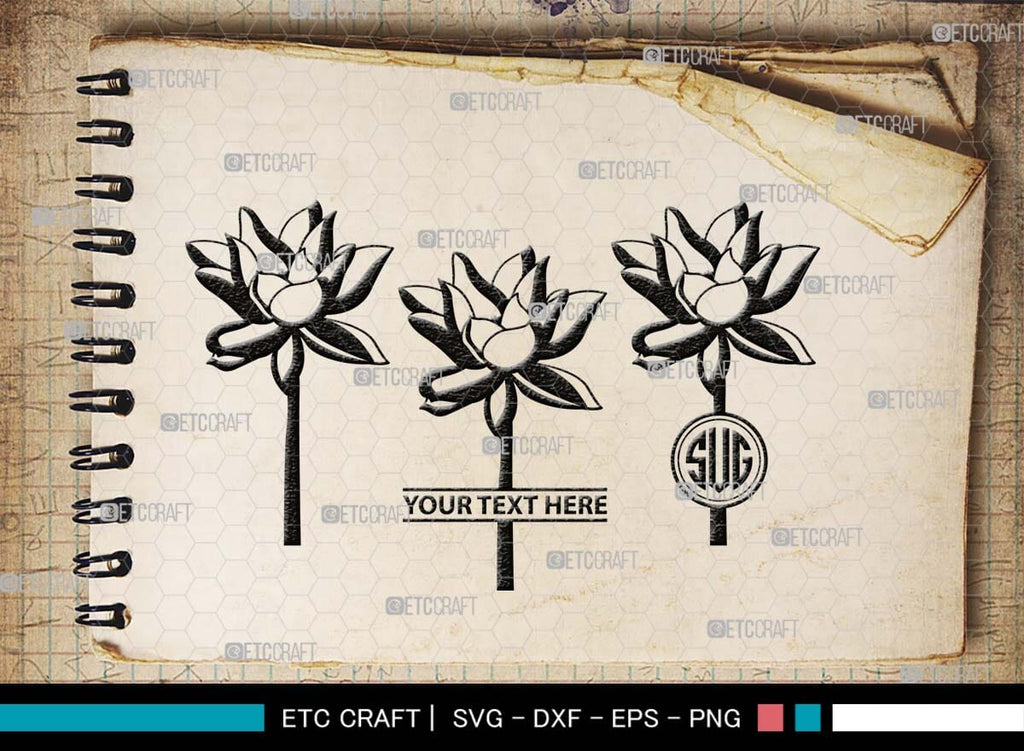 Lotus Monogram, Lotus Silhouette, Lotus SVG, Flower Svg, Water Lily Svg ...