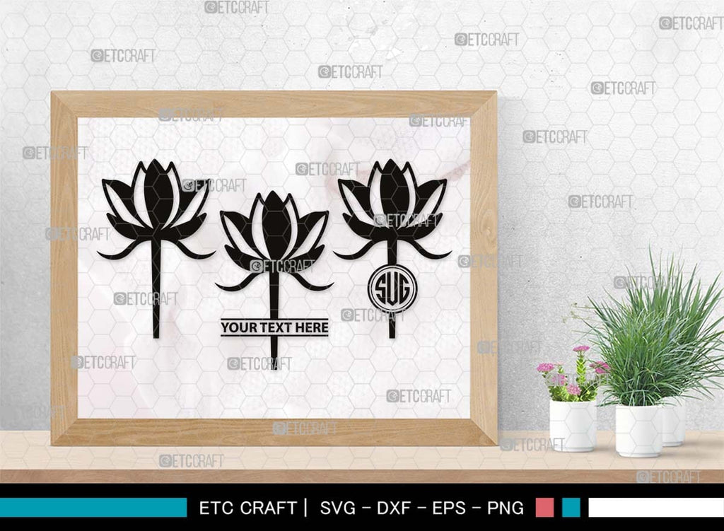 Lotus Monogram, Lotus Silhouette, Lotus SVG, Flower Svg, Water Lily Svg ...