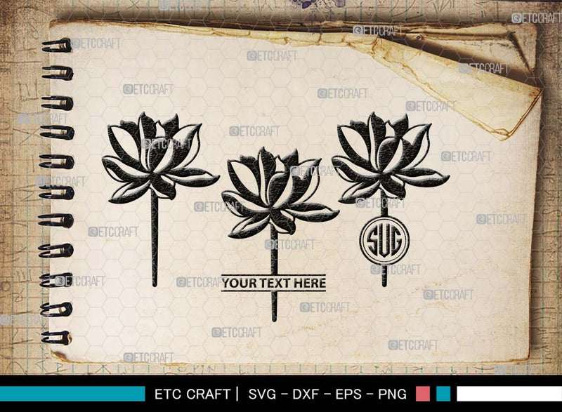 Lotus Monogram, Lotus Silhouette, Lotus SVG, Flower Svg, Water Lily Svg ...