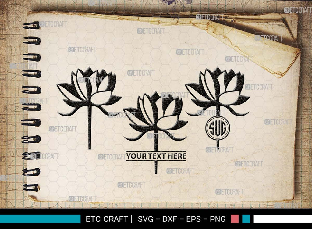Lotus Monogram, Lotus Silhouette, Lotus SVG, Flower Svg, Water Lily Svg ...