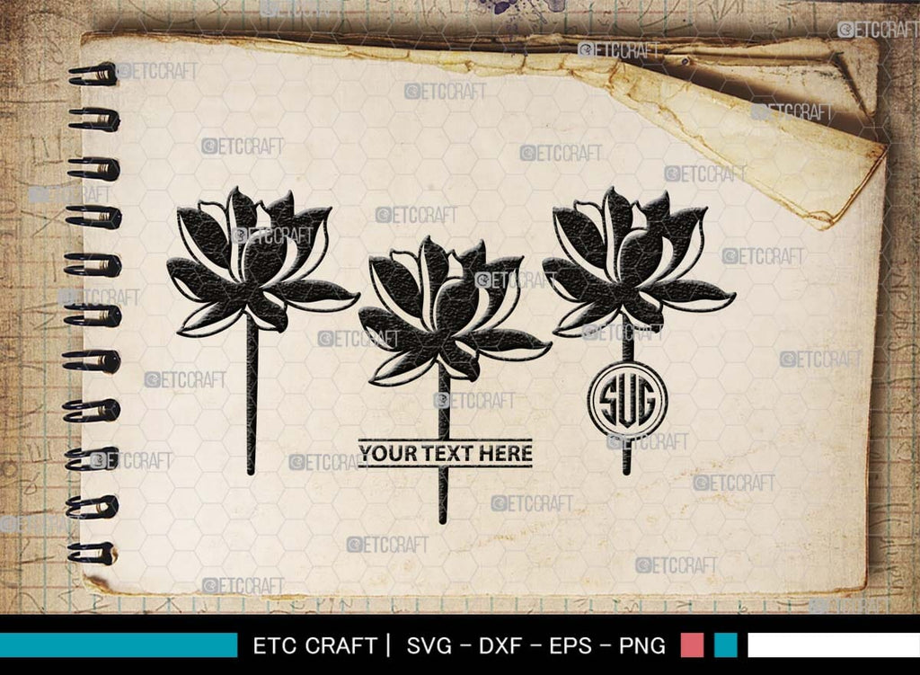 Lotus Monogram, Lotus Silhouette, Lotus SVG, Flower Svg, Water Lily Svg ...