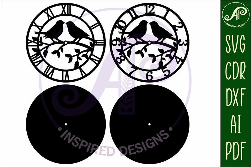 Love birds wall clock laser cut files, SVG - So Fontsy