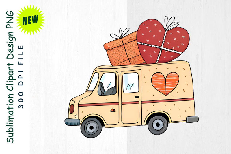 Love Express Van with Heart Shaped Packages Sublimation Clipart - So Fontsy
