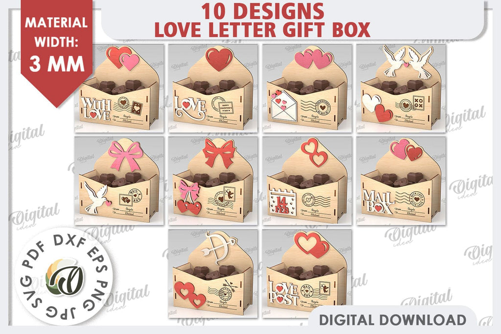 Love Letter Gift Boxes Laser Cut Bundle. Valentine Day Gifts - So Fontsy