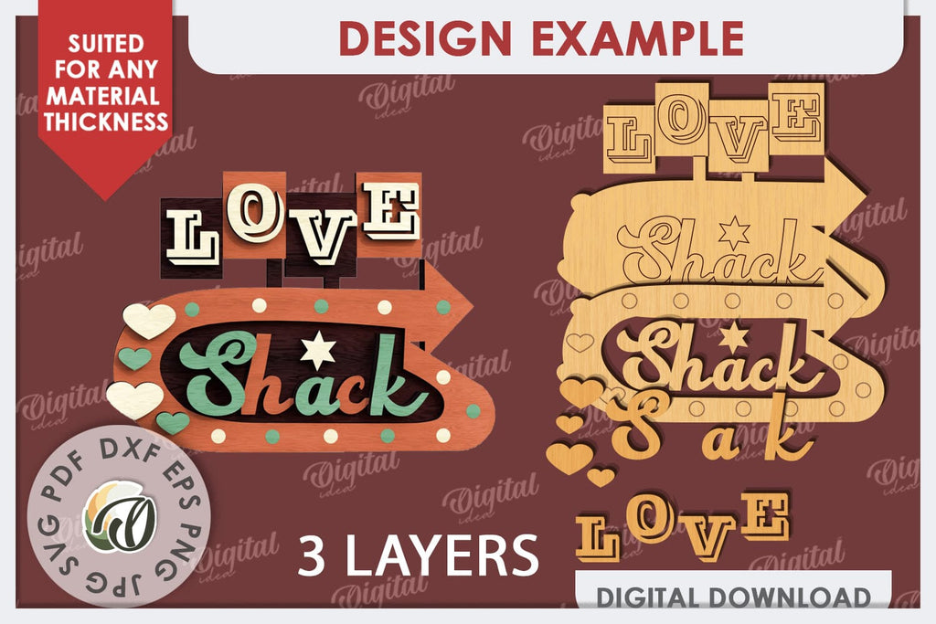 Love Shack Door Sign Laser Cut. 3D Valentine Sign SVG - So Fontsy